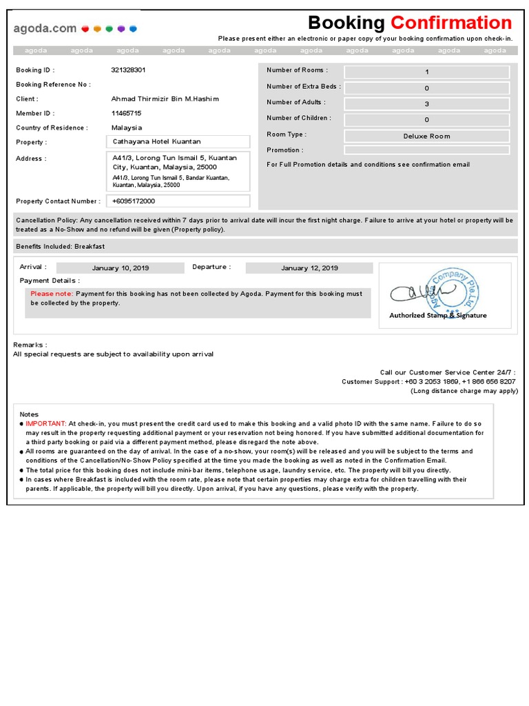 Confirmation For Booking ID # 321328301 Check-In (Arrival) | PDF ...