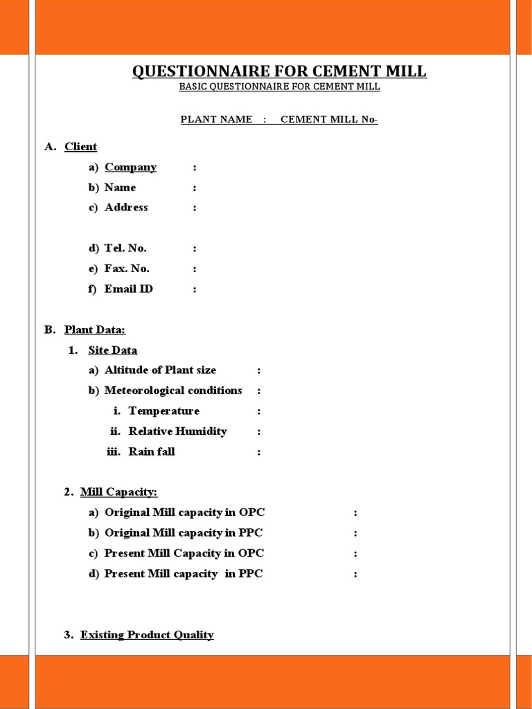 Cement Mill Questionnaire Overview | PDF | Physical Quantities ...