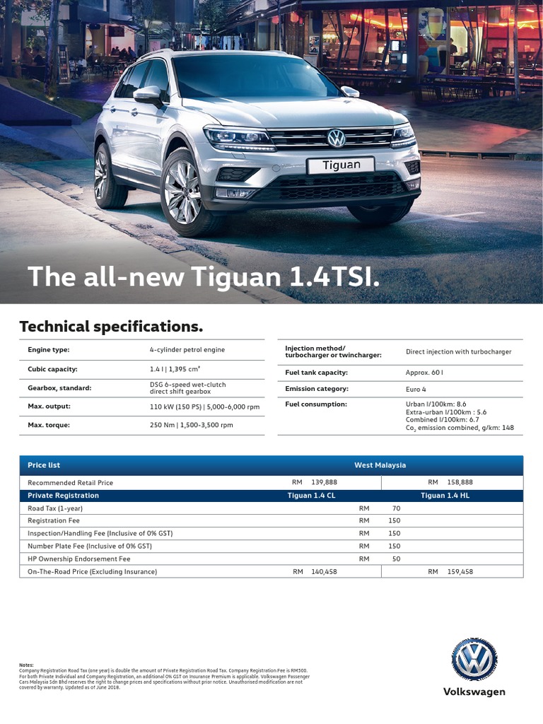 VW Modelspecsheet Tiguan1 4 WM Web | PDF | Airbag | Trunk (Car)
