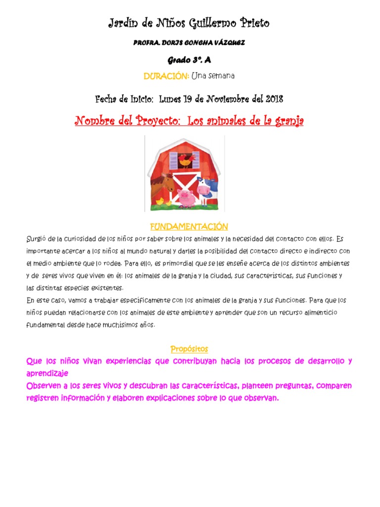 Proyecto La Granja | PDF | Educación de la primera infancia | Aprendizaje