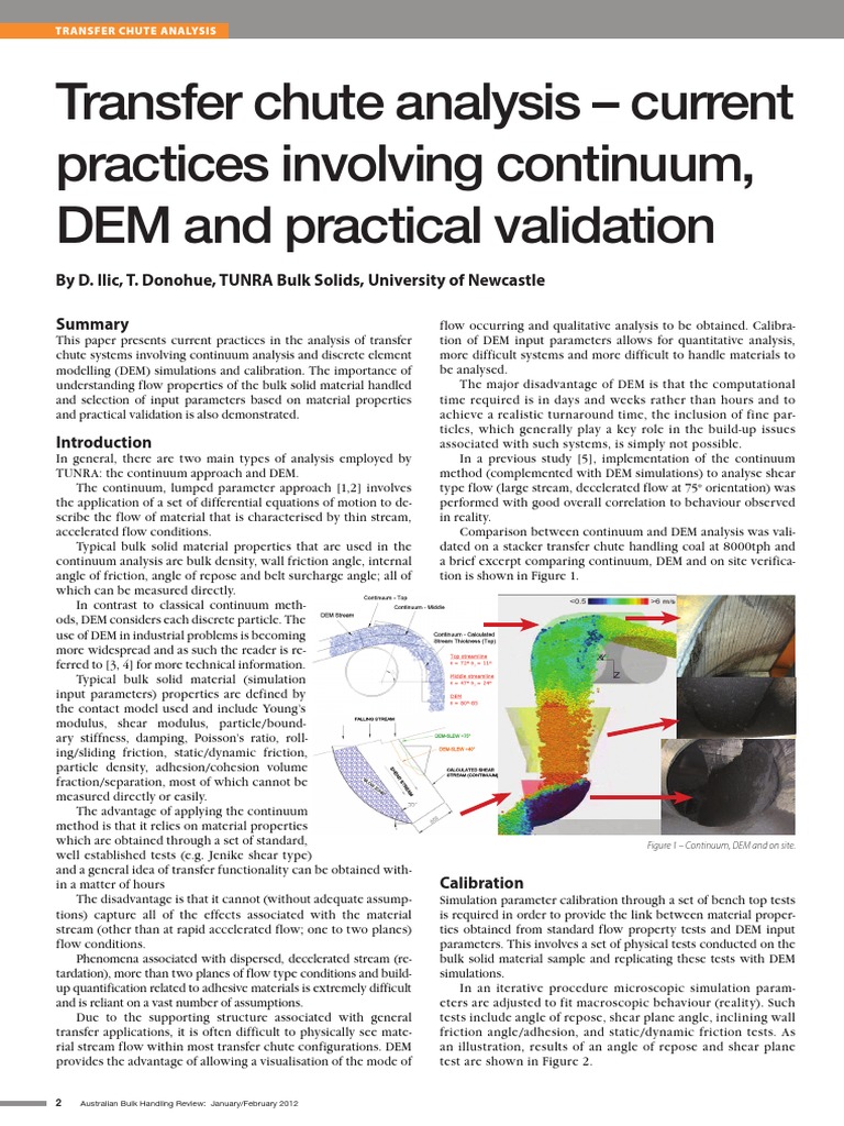 Transfer Chute Analysis - Current Practices Involving Continuum, DEM and Practical Validation ...
