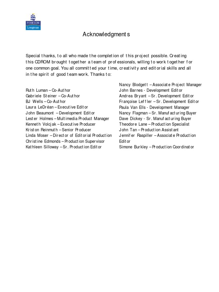 Project Acknowledgments and Team Credits | PDF