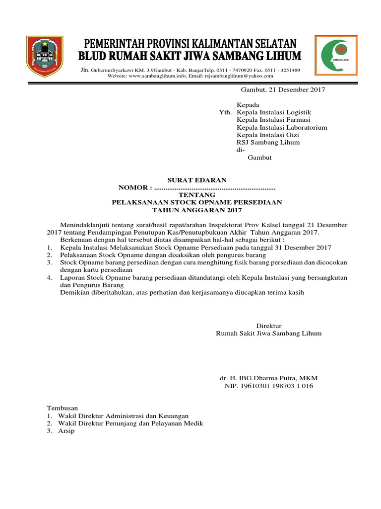Surat Edaran Stock Opname | PDF