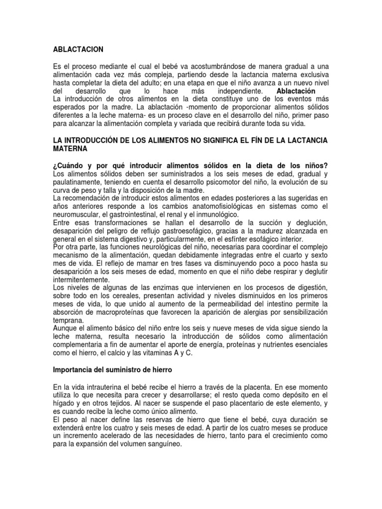 Esquema de Ablactación y Nutrición Infantil | PDF | La leche materna ...