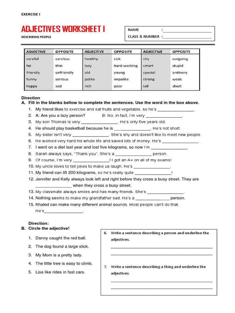 Adjectives Worksheet I | PDF