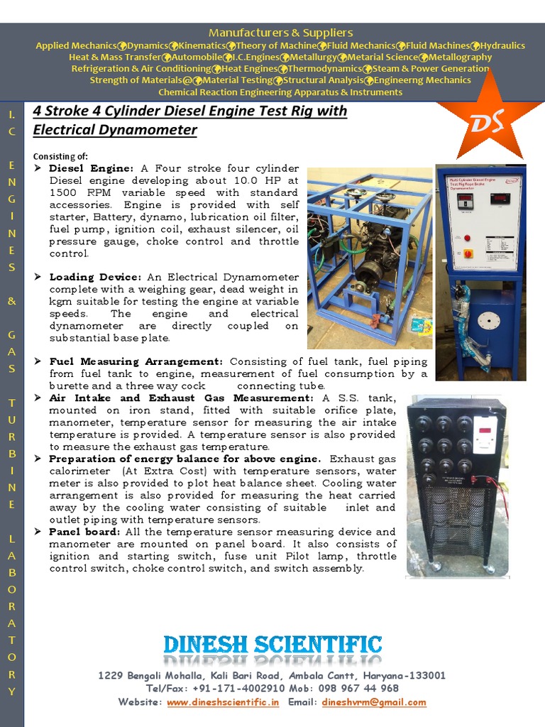 Multi Cylinder Diesel Engine Test Rig - Electrical Dynamometer | PDF ...