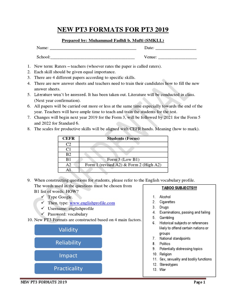 PT3 2019 (Latest Formats) | PDF | Question | Multiple Choice