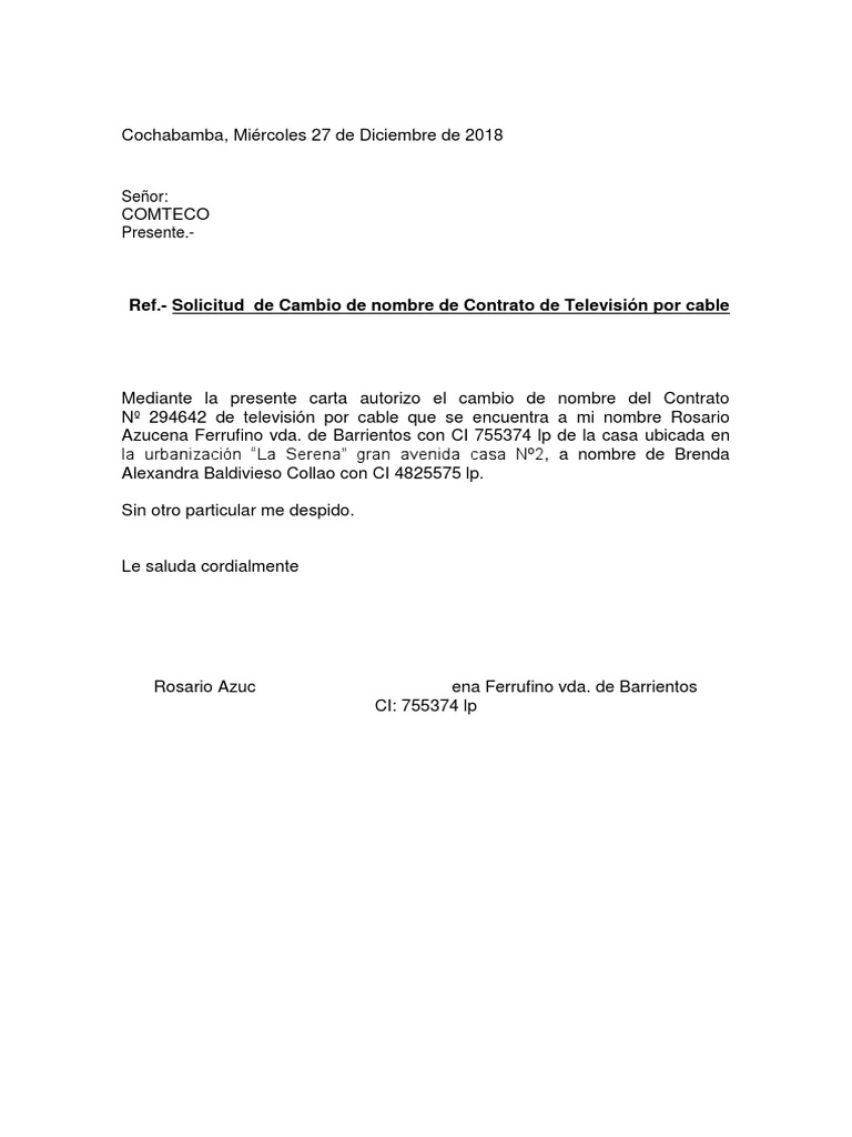 CARTA de SOLicitud de Cable | PDF