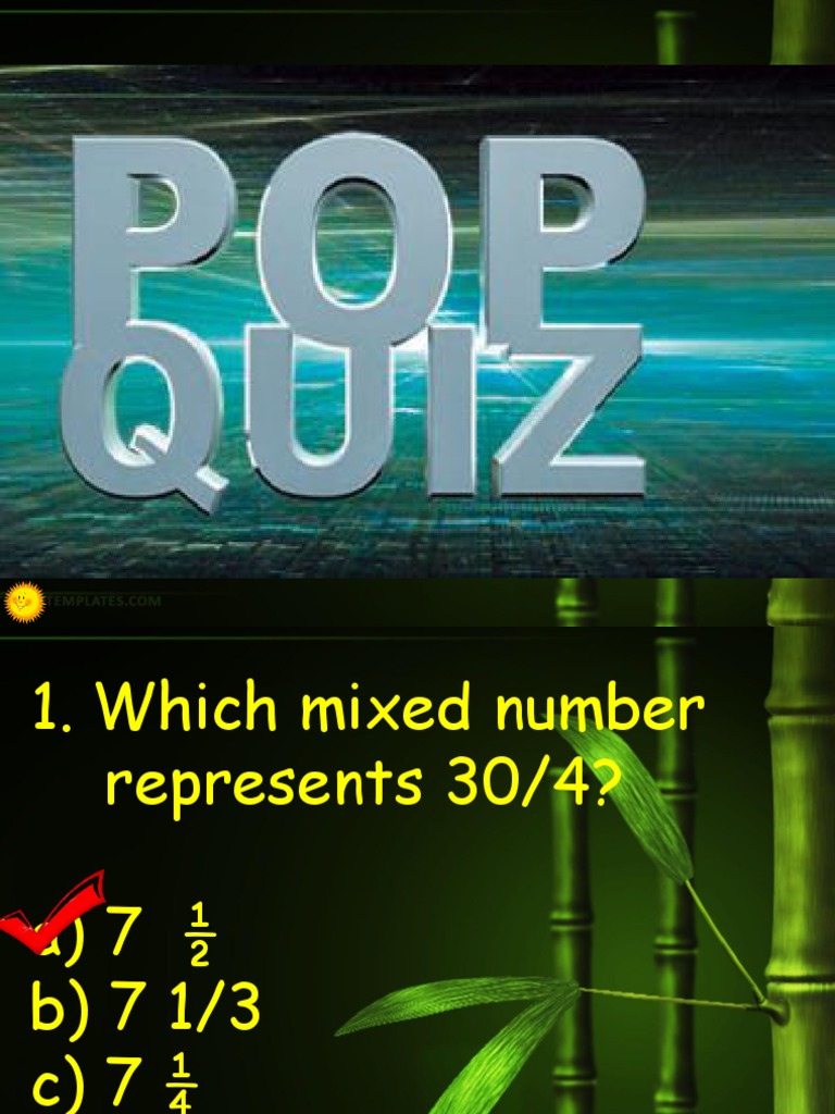 Math Pop Quiz | PDF | Fraction (Mathematics) | Elementary Mathematics