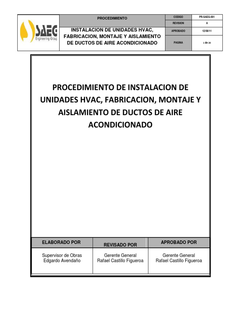Procedimiento de Instalacion de Unidades Hvac, Fabricacion, Montaje y ... Procedimiento de Instalacion de Unidades Hvac, Fabricacion, Montaje y ...