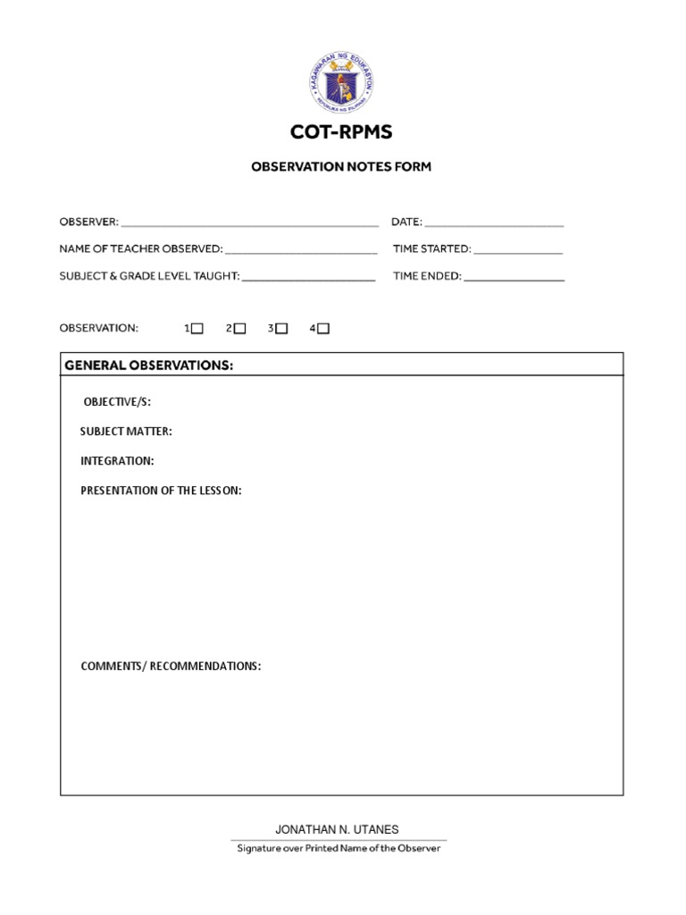 Cot Observation Tool | PDF