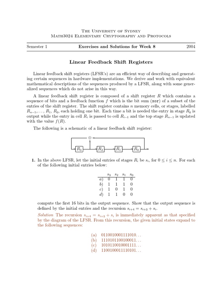 Linear Feedback Shift Registers: Solution The Recursion S | Download Free PDF | Recurrence ...