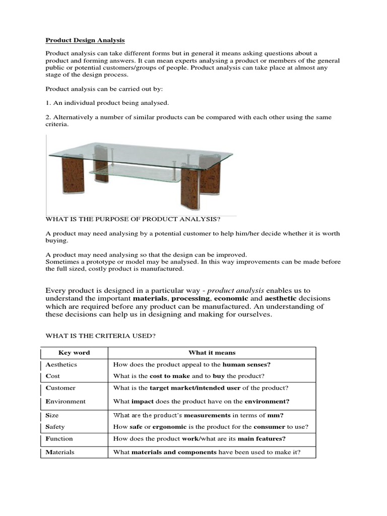 Product Design Analysis - Handout | PDF | Product Design | Product ...