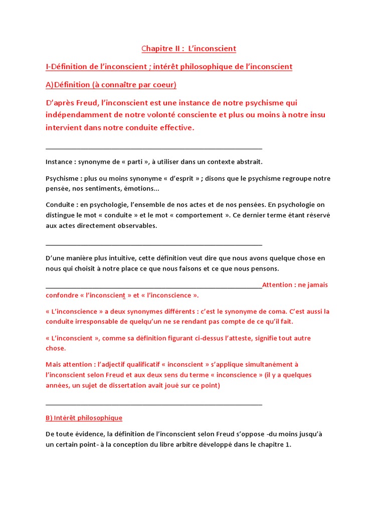 Chapitre L'inconscient Philosophie | PDF | Hystérie | Inconscient