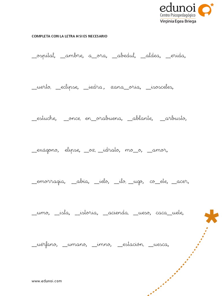 Ejercicio de Ortografia de La H para Ninos de Primaria PDF | PDF ...