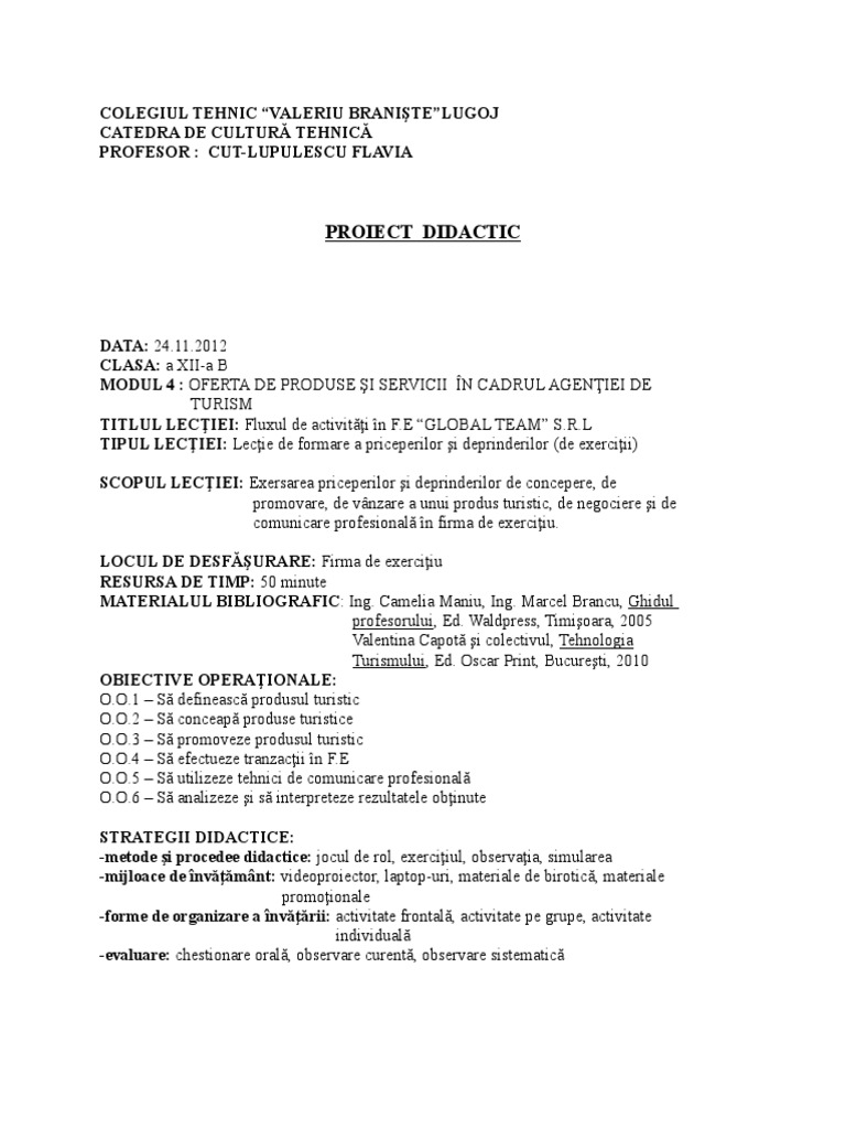 Proiect de Lectie | PDF