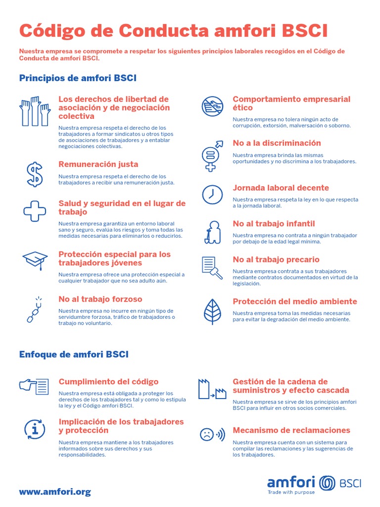Amfori BSCI CoC Poster ES - 0 | PDF | Derecho laboral | Instituciones sociales
