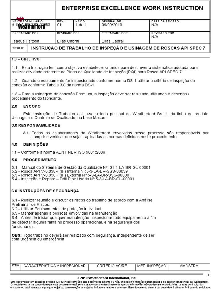 Instrucao de Inspecao e Usinagem de Roscas Api Spec 7 PDF | Download ...