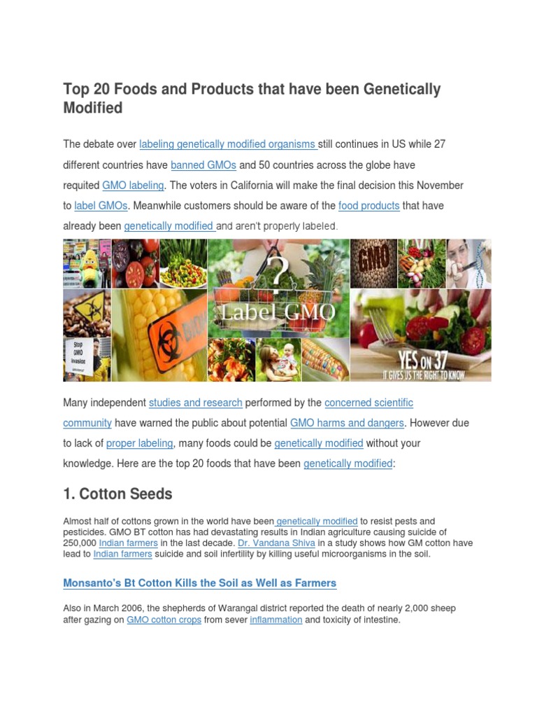Top 20 Foods and Products That Have Been Genetically Modified | PDF ...