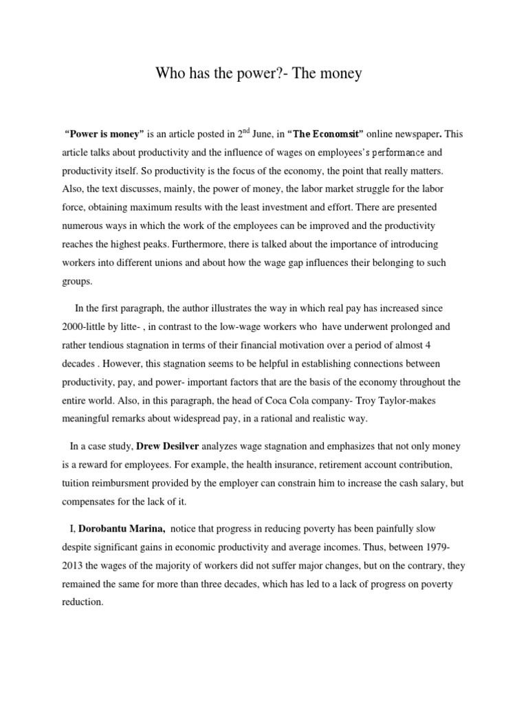 Who Has The Power?-The Money: "Power Is Money" Is An Article Posted in ...