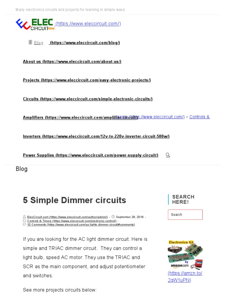 Dimmer Circuit Using SCR - TRIAC | PDF | Power Inverter | Amplifier