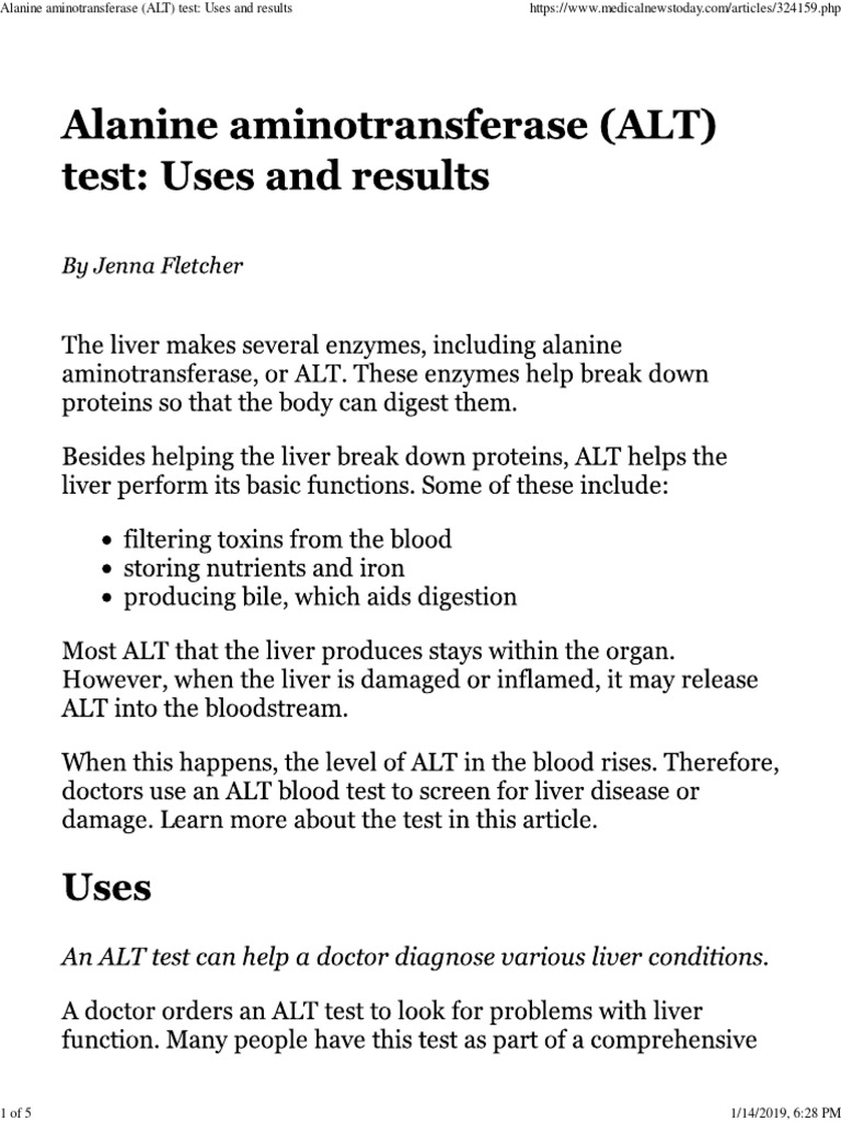 Alanine Aminotransferase (Alt) Blood Test | PDF