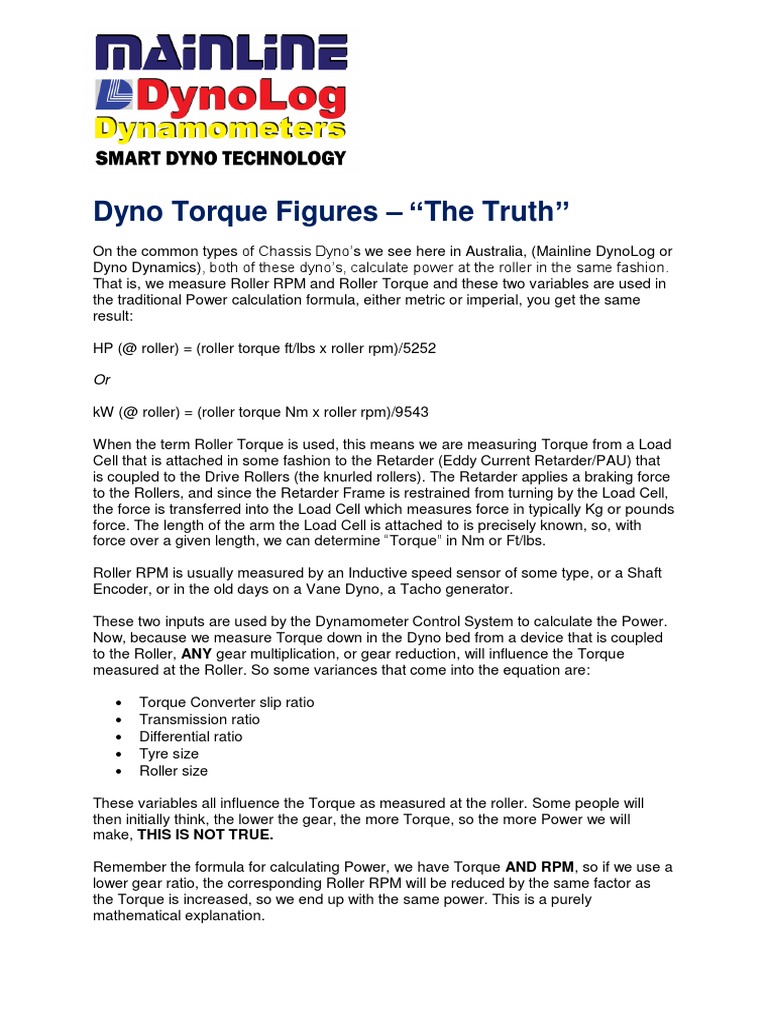 Dyno Torque Figures - The Truth | PDF | Torque | Transmission (Mechanics)