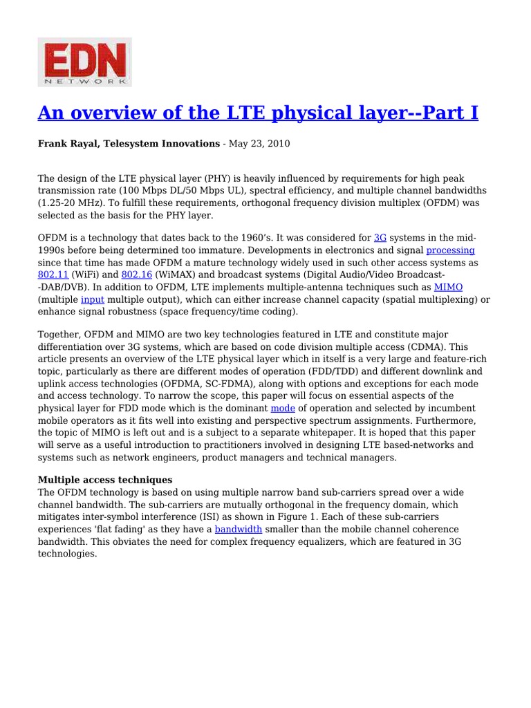 An Overview of The LTE Physical Layer Part I | PDF | Orthogonal Frequency Division Multiplexing ...