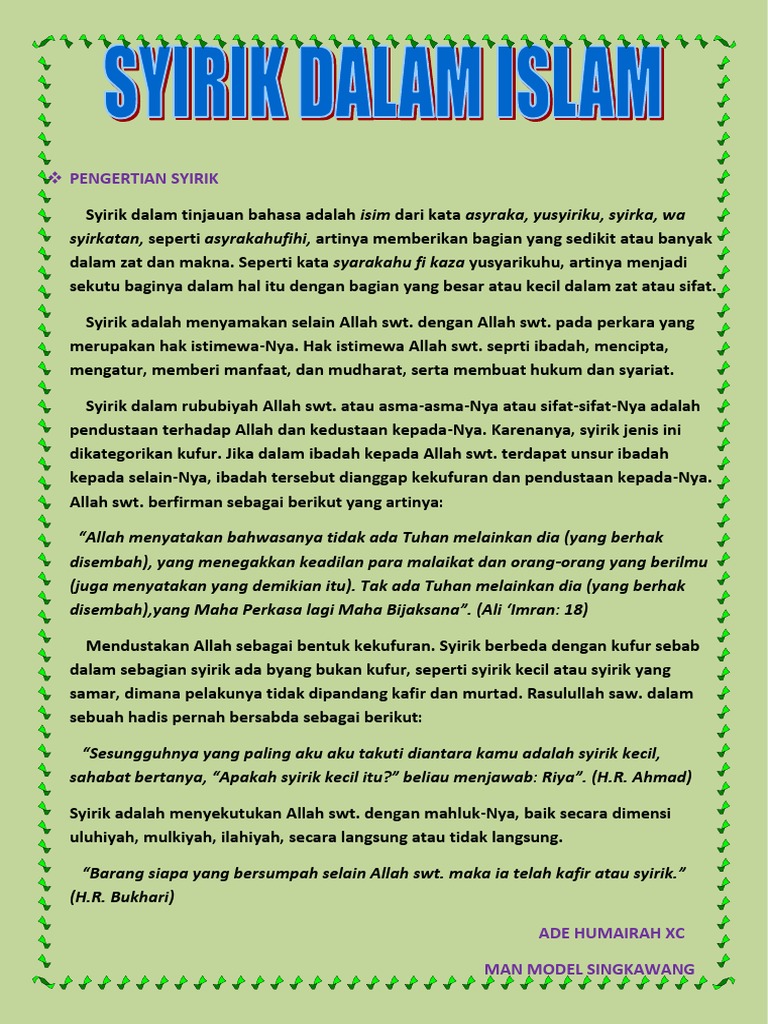 Pengertian Syirik | PDF | Agama & Spiritualitas