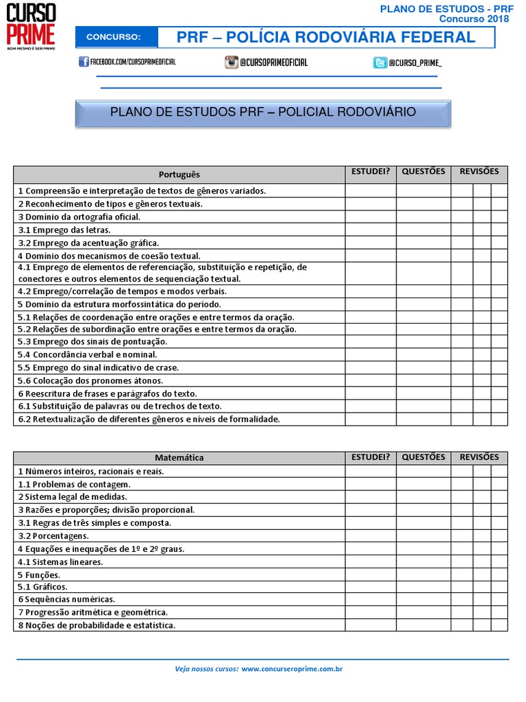 Plano de Estudo PRF | PDF | Direito Penal | Direitos Humanos