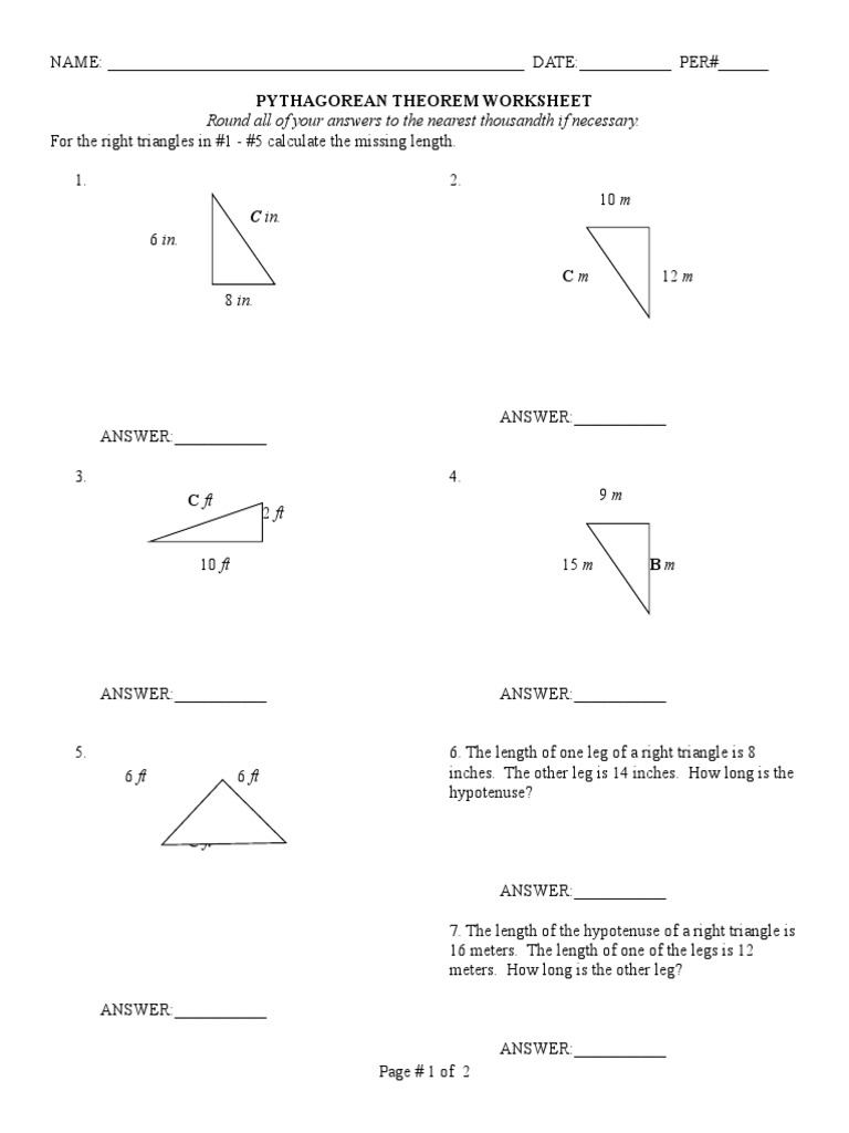 Pythagorean Theorem Worksheet Revised | PDF | Triangle | Elementary ...
