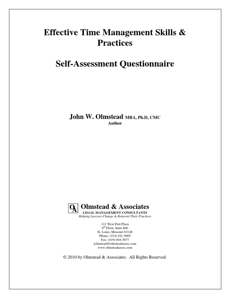 Effective Time Management Skills Self Assessment Questionnaire | Time ...