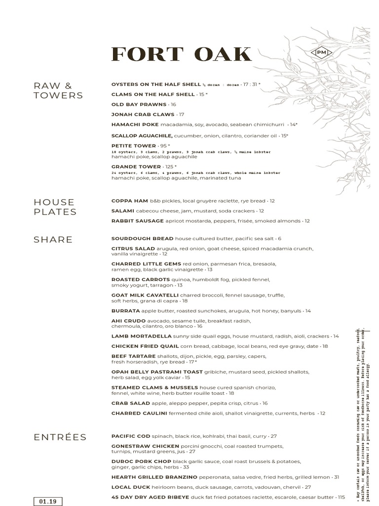 Fort Oak Dinner Menu | PDF | Pickling | Sausage