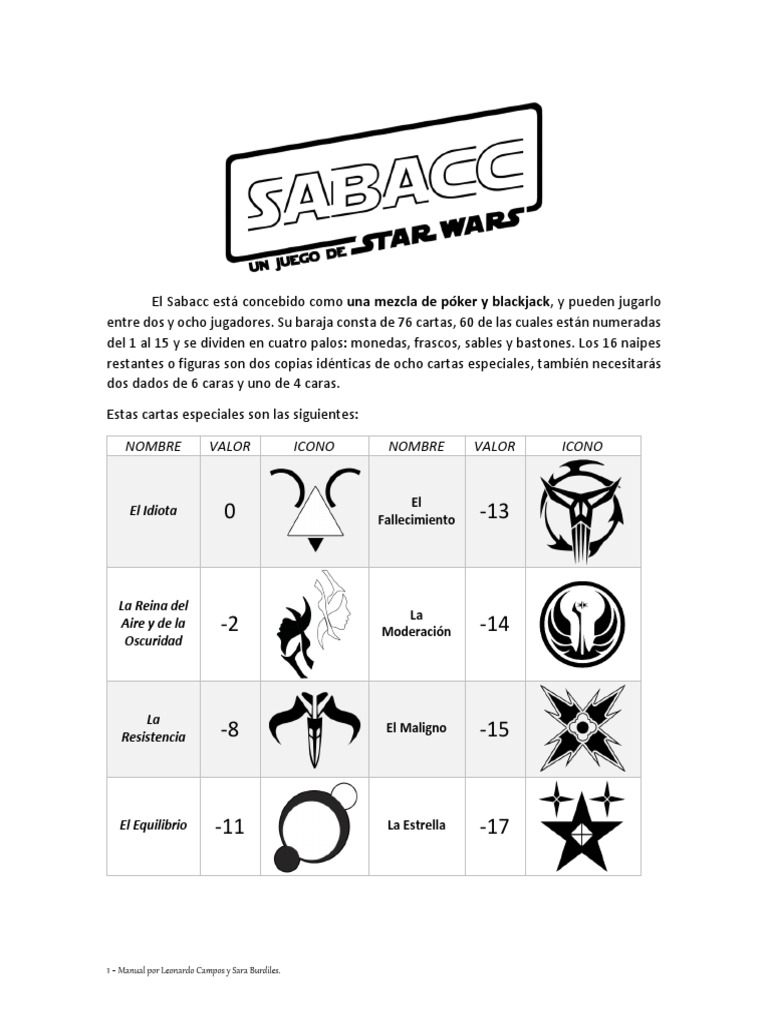 Reglas Sabacc Español | PDF | Juegos y lotería | Ocio