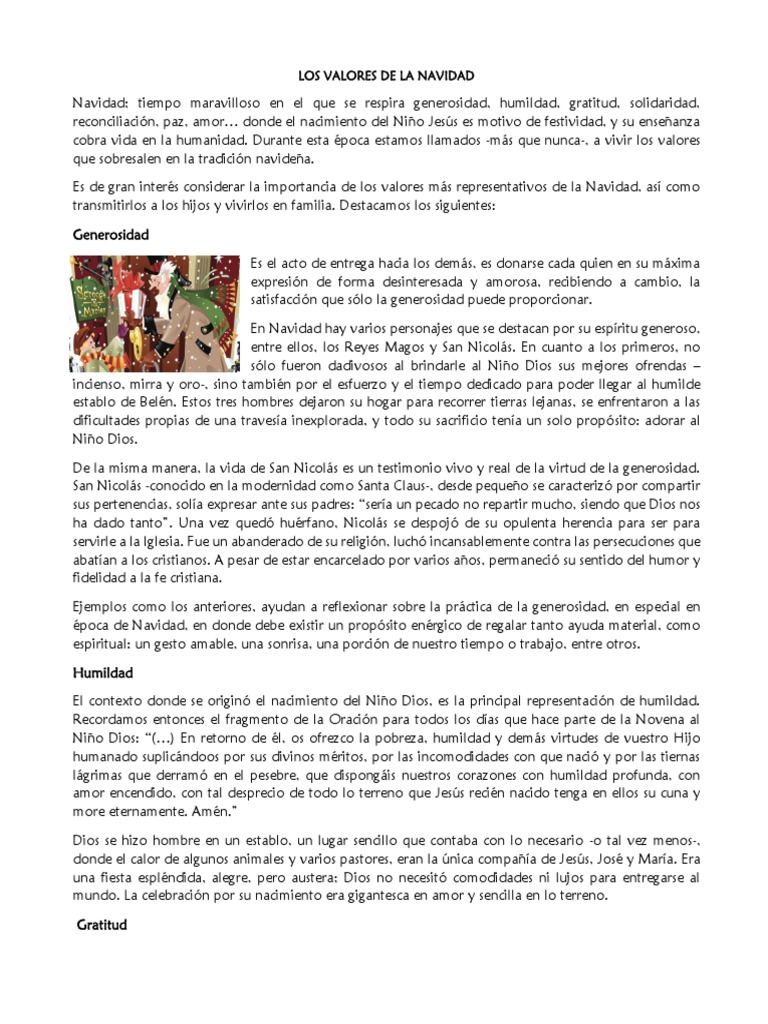 Los Valores de La Navidad | Descargar gratis PDF | Navidad | María ...