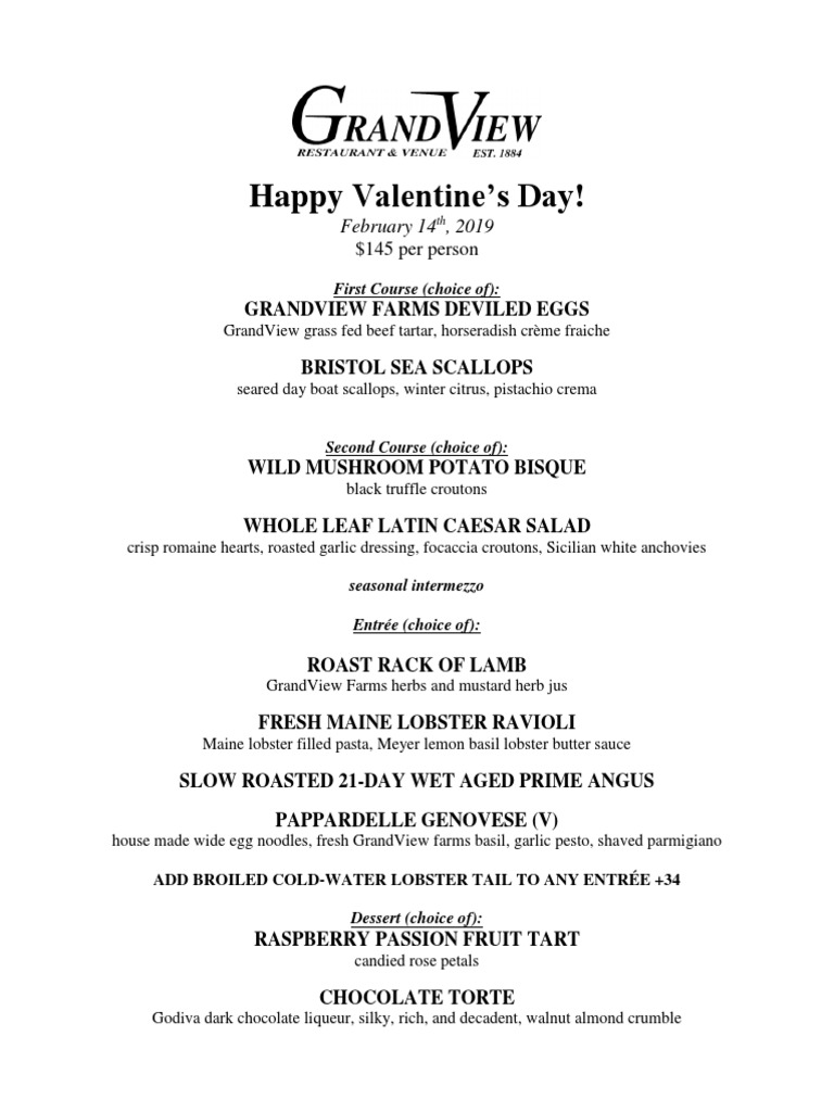 Valentine's Day 2019 Prix Fixe Menu | PDF
