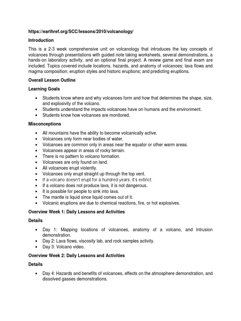 Volcano Lesson Plan | PDF | Volcano | Types Of Volcanic Eruptions