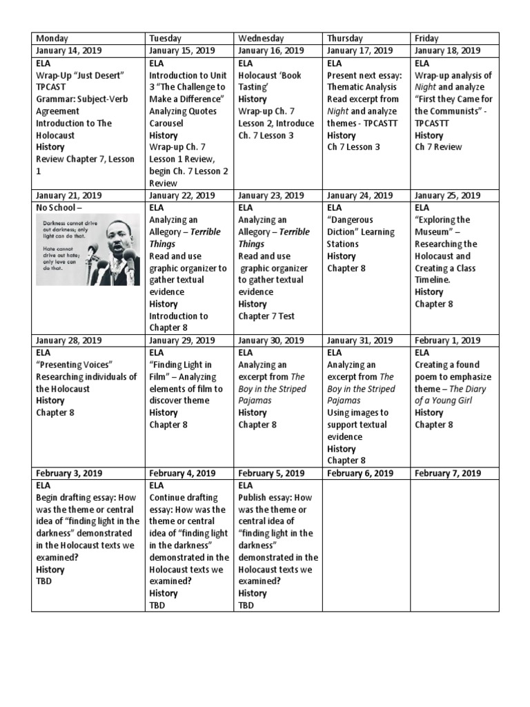 Ela Plans For January 2019 | PDF