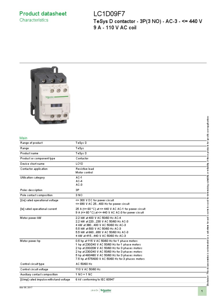 LC1D09F7: Product Datasheet | PDF | Alternating Current | Electrical ...