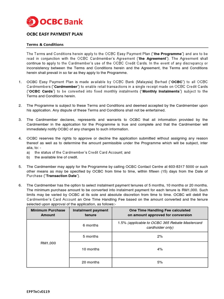 Ocbc Easy Payment Plan: Terms & Conditions | PDF