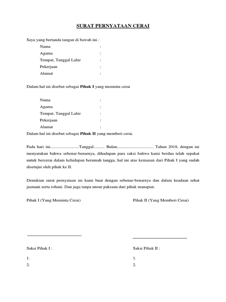 Surat Pernyataan Cerai | PDF