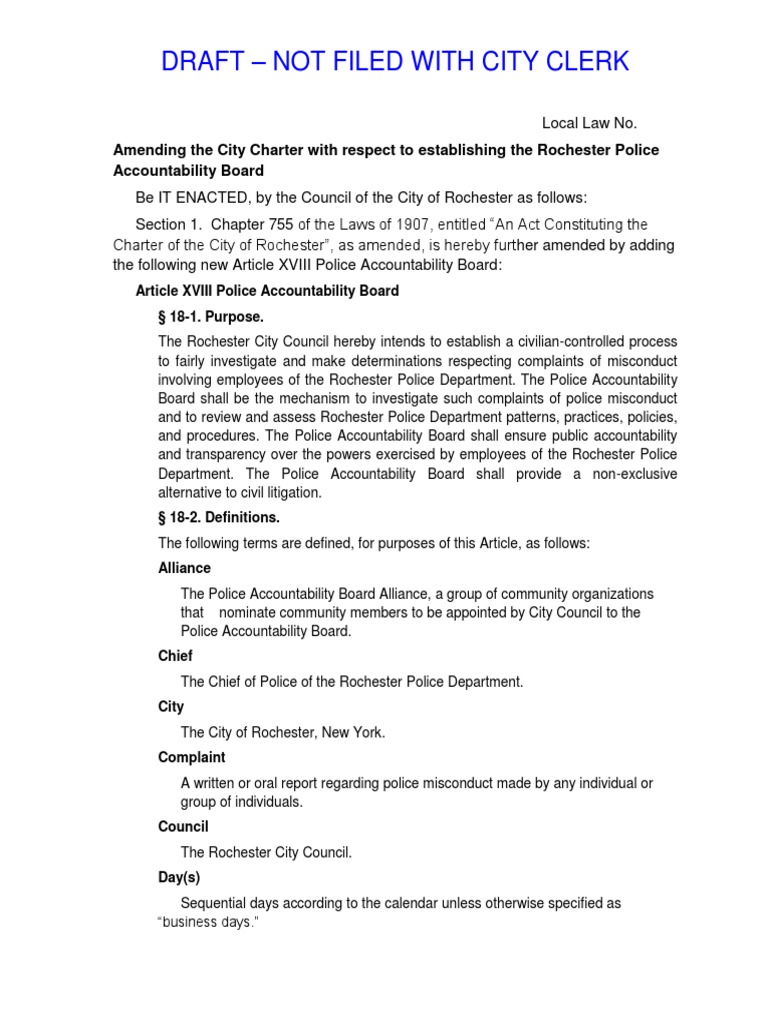 Rochester City Council-PAB Proposal-Draft | PDF | Complaint | Police