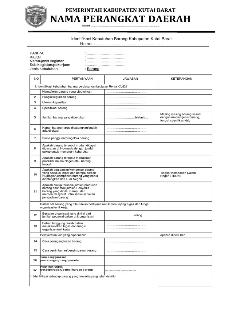 Formulir Dokumen Identifikasi Kebutuhan Pengadaan Barang | PDF