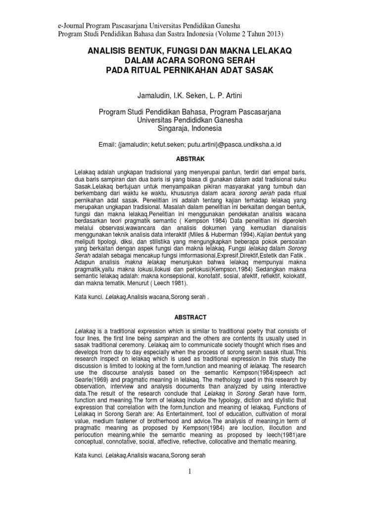 Analisis Bentuk Fungsi Dan Makna Lelakaq | PDF Analisis Bentuk Fungsi Dan Makna Lelakaq | PDF