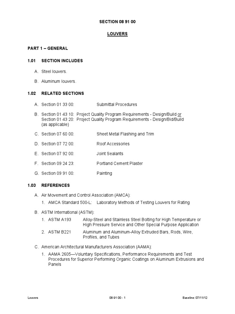 Louvers CSI Specification | PDF | Architectural Design | Architecture