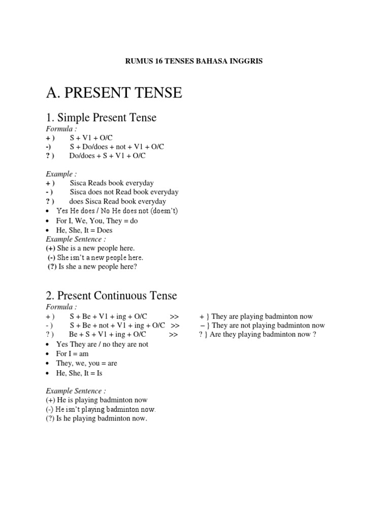 Rumus 16 Tenses Bahasa Inggris | PDF | Verb | English Grammar