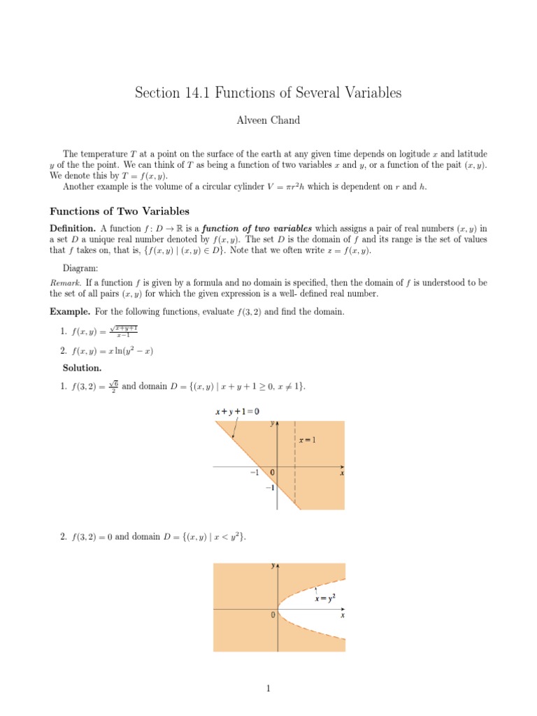 Section 14.1 Functions of Several Variables | PDF | Contour Line ...