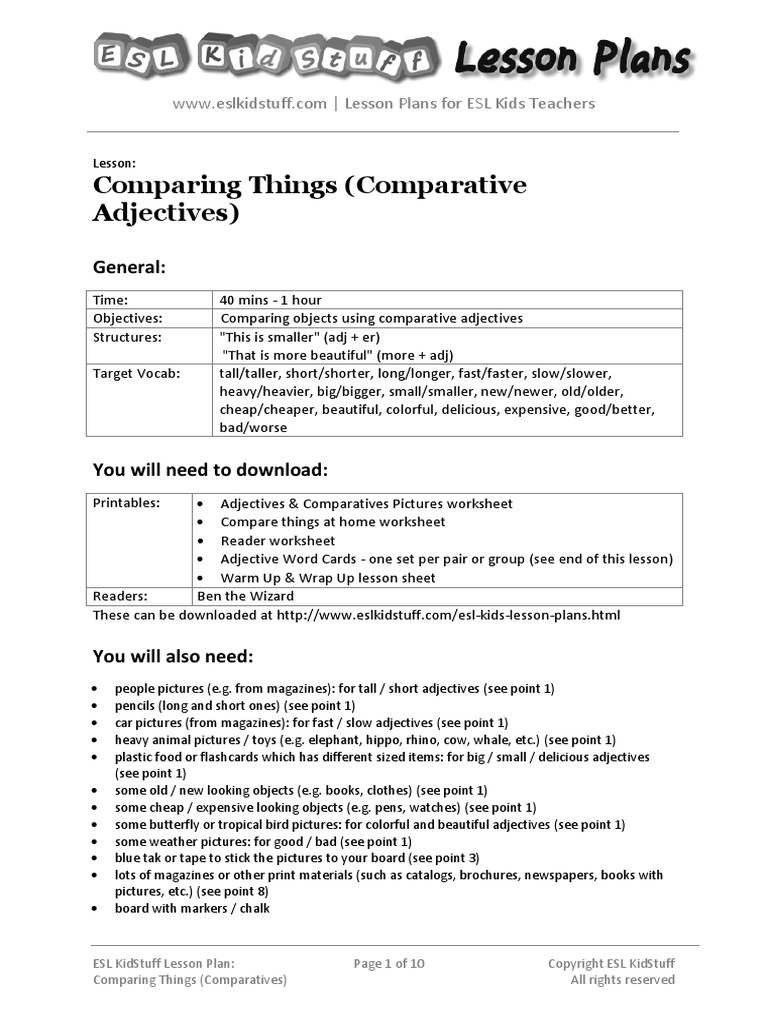 Comparisons Lesson Plan | PDF | Lesson Plan | English As A Second Or ...