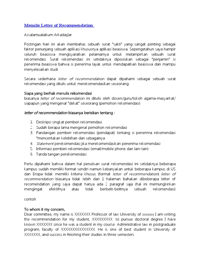 Menulis Letter of Recommendation | PDF