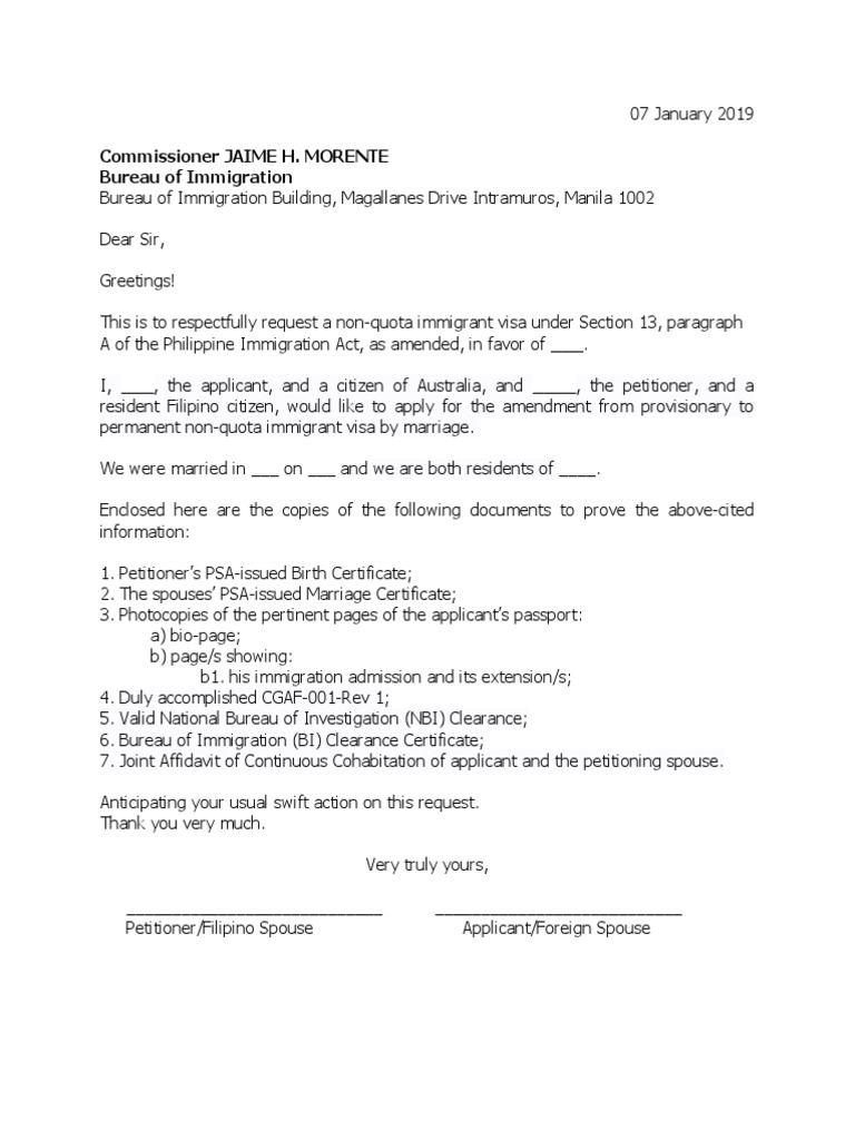 BI Joint Letter for 13a Visa.sample | Nationality Law | Travel Visa